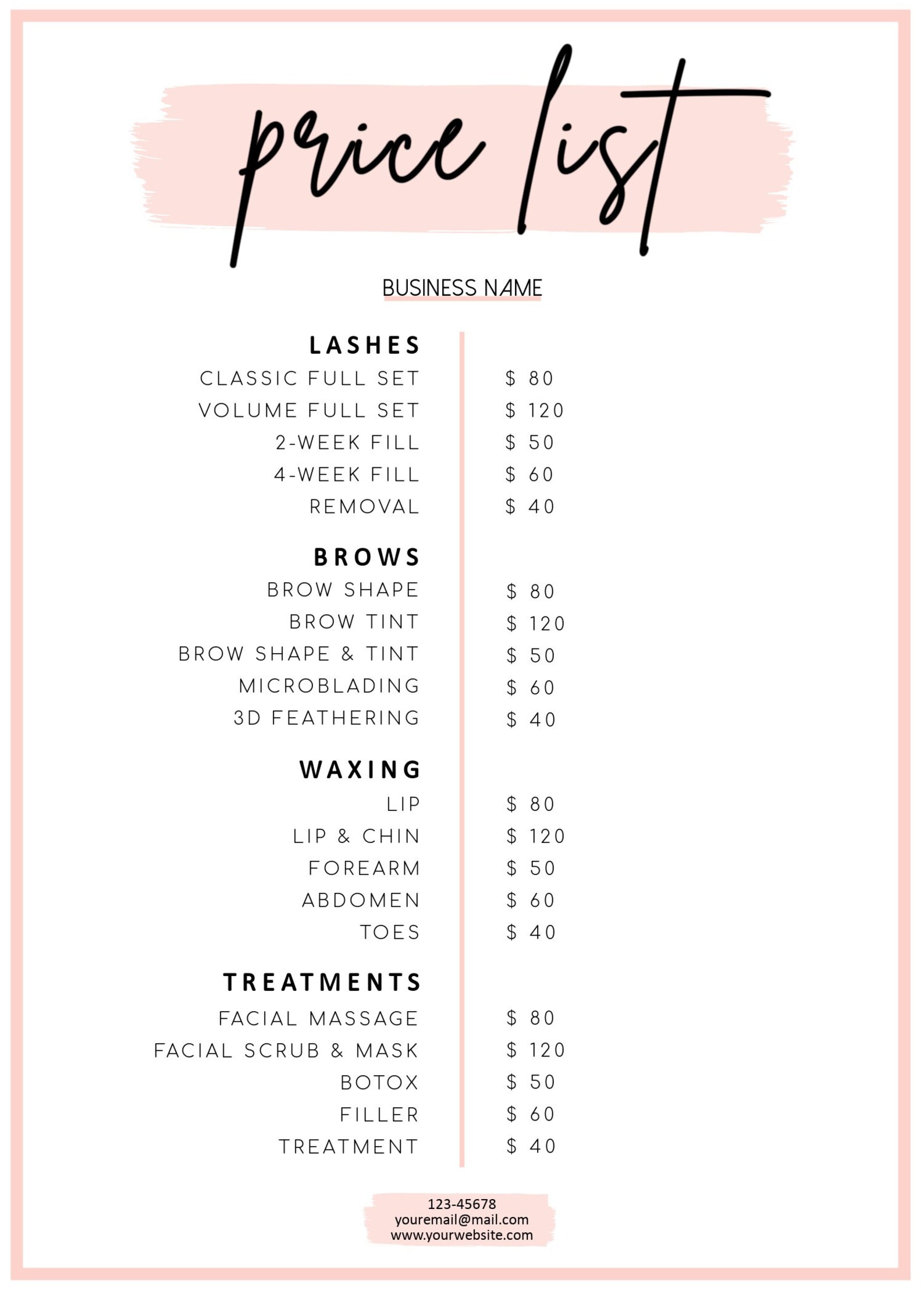 PRICE LIST Template Diy Hair Price List Printable Hair Salon Etsy