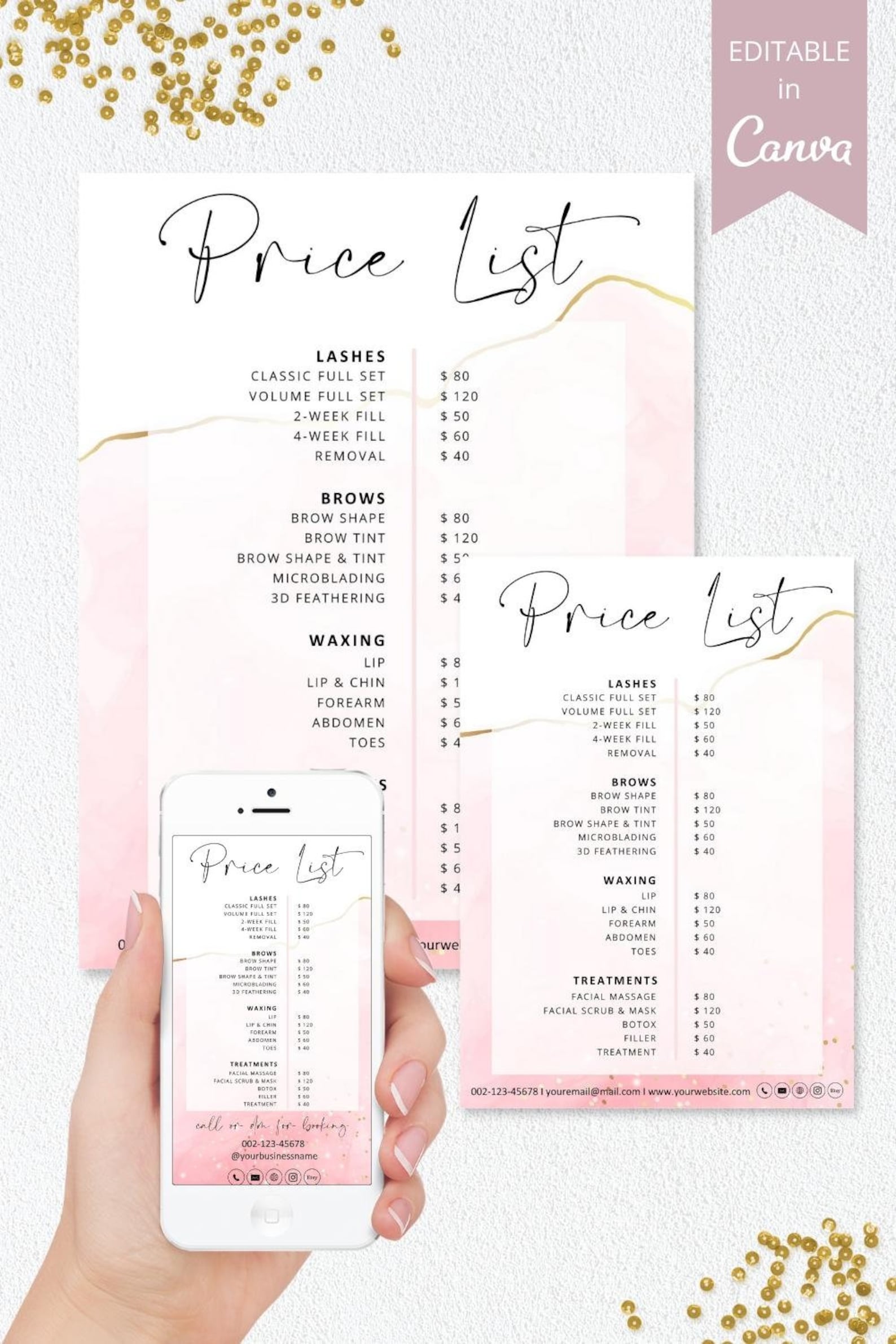 Pink Price List Template Editable Canva Template Diy Salon - Etsy