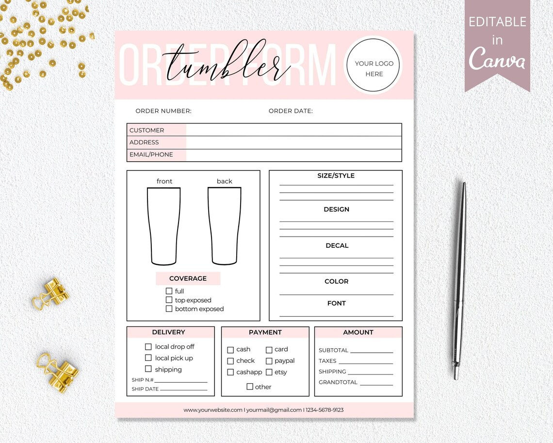Editable Tumbler Order Form Template Canva Template Custom - Etsy