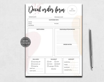 Decal Order Form Template Editable Small Business Forms | Etsy