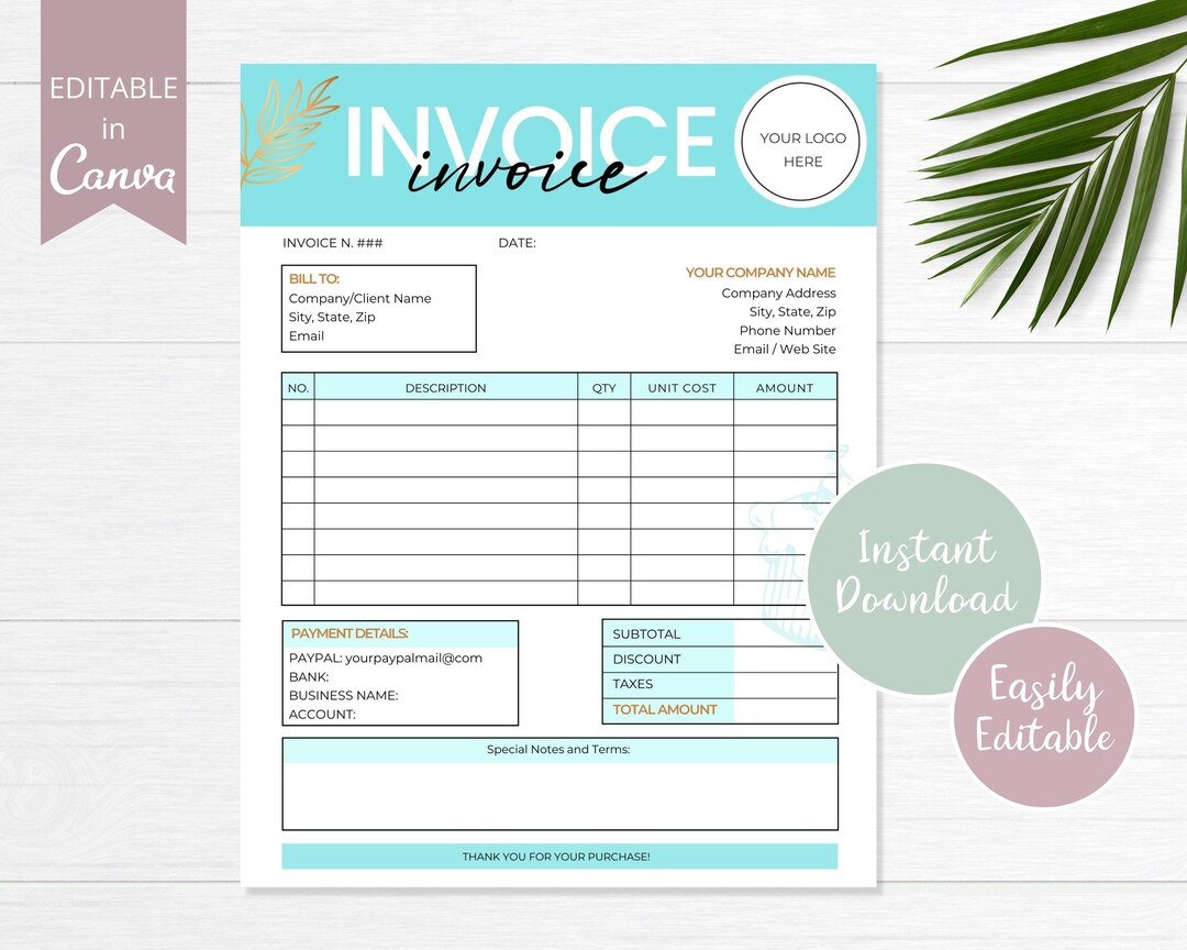 Invoice Template I Editable Canva Template I Printable Order Form ...