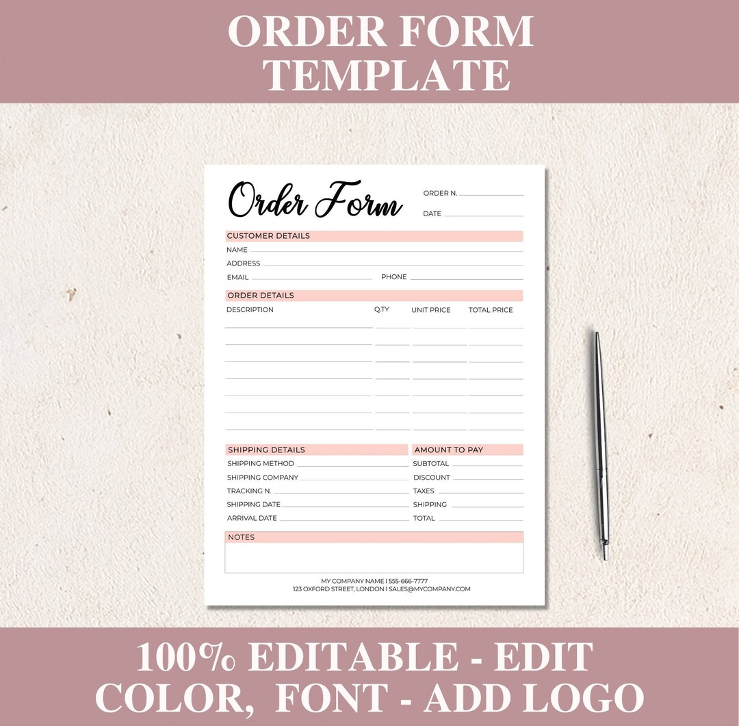 Order Form Template Editable, Small Business Custom Order Form ...