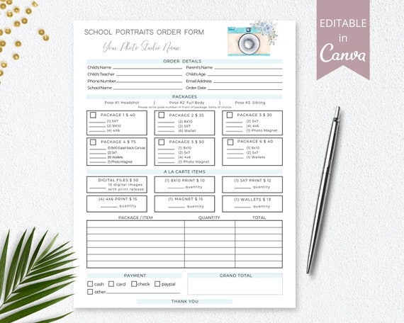 School Photography Order Form Template Preschool Photos | Etsy