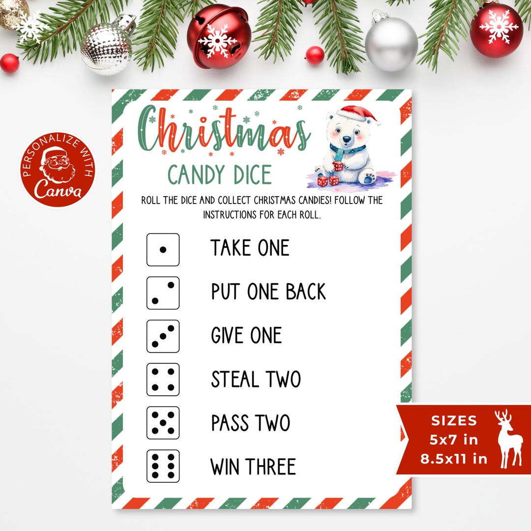 Christmas Candy Dice Game | Canva Template for Kids and Adults | Fun ...