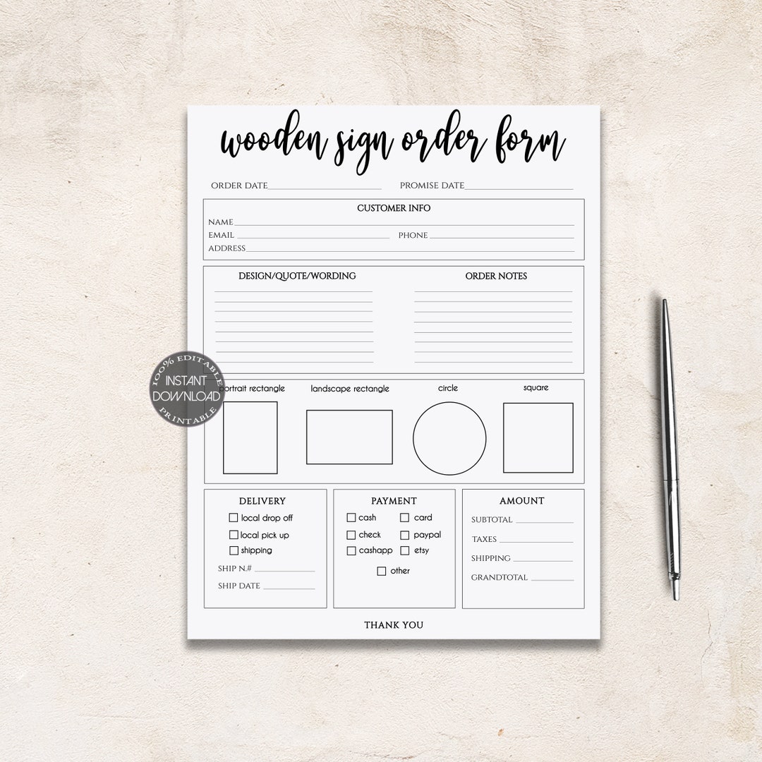 Wooden Sign Order Form Template, Printable Craft Sign Order Form ...