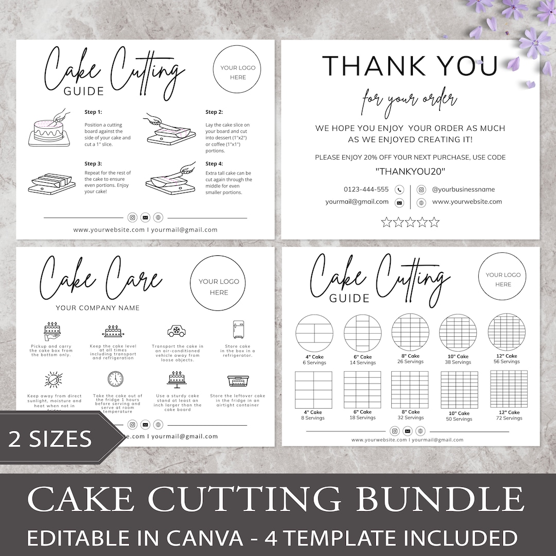 Cake Cutting Set I Editable Canva Template I Cake Care Card, Care ...