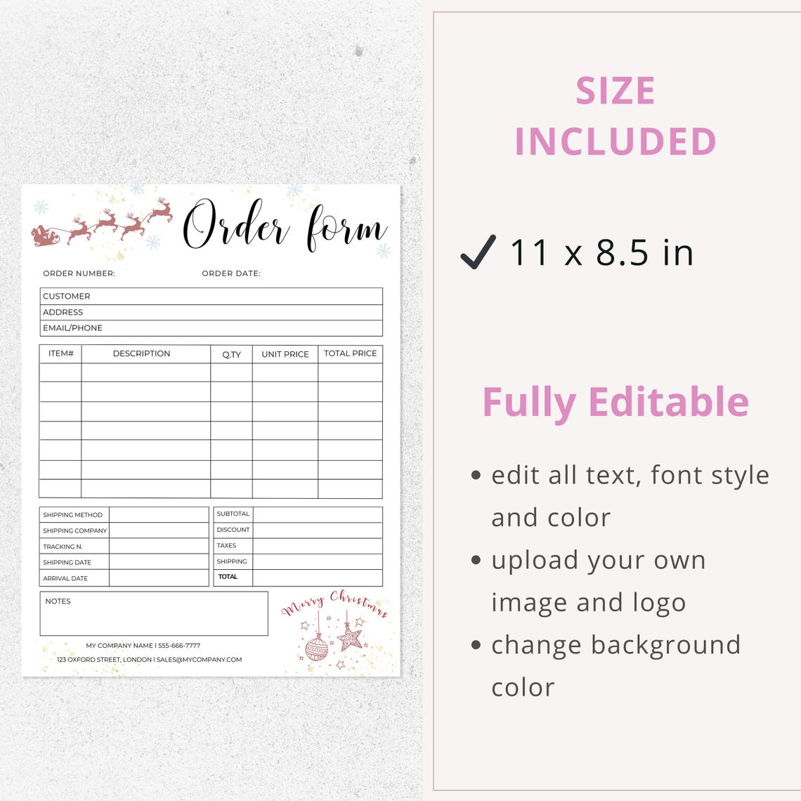 Christmas Order Form Template | Printable Order Form for Small Business ...