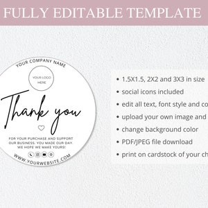 Editable Thank You Sticker, Editable Canva Template, Thank You Card for ...