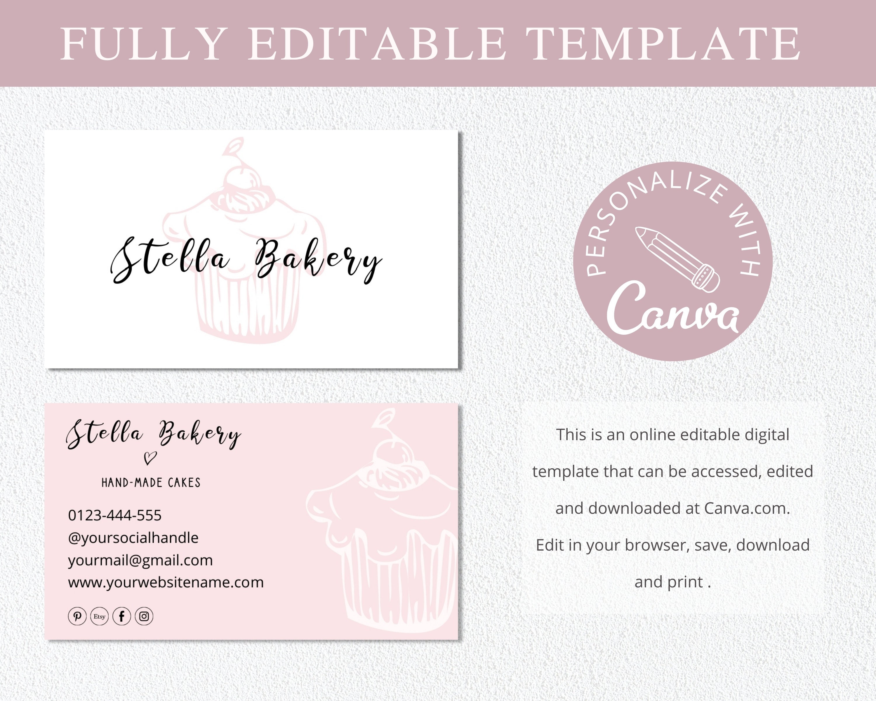Bakery Business Card Template Editable Handmade Cakes | Etsy
