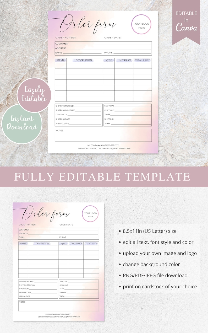 Editable Order Form Editable Canva Template Small Business - Etsy Canada