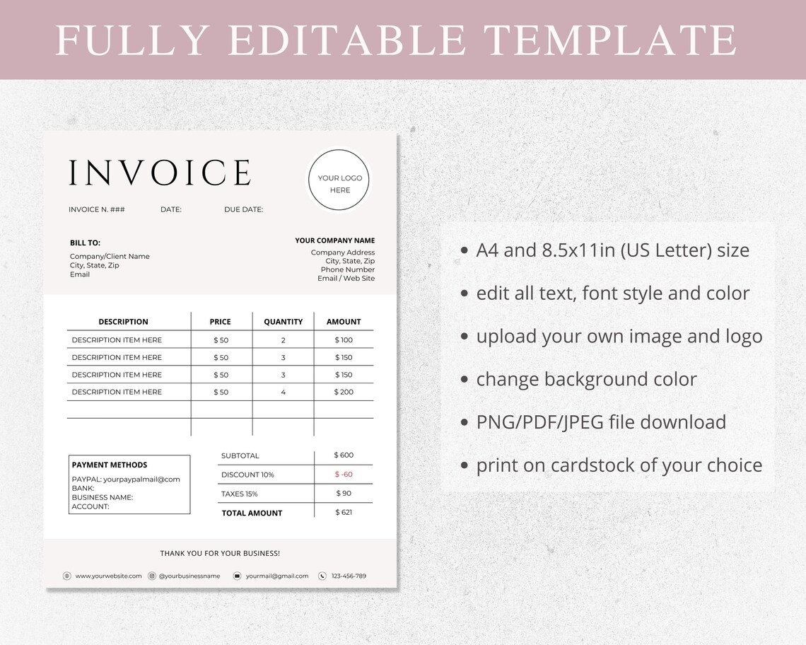 Editable Invoice Template I Canva Template I Printable Order - Etsy