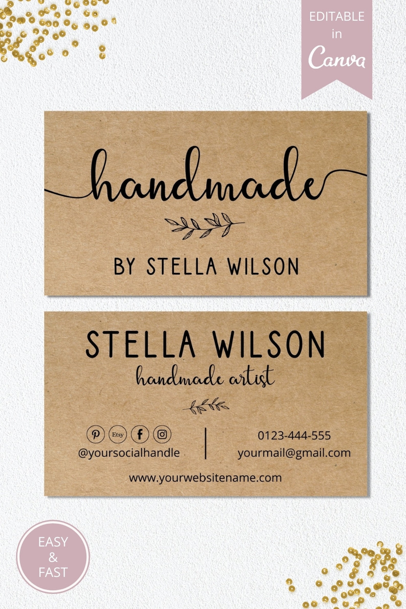 Handmade Business Card Template Rustic Business Card | Etsy Canada