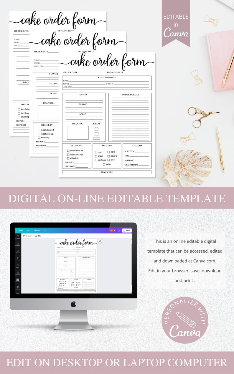 Cake Order Form Editable Canva Template Order Forms - Etsy