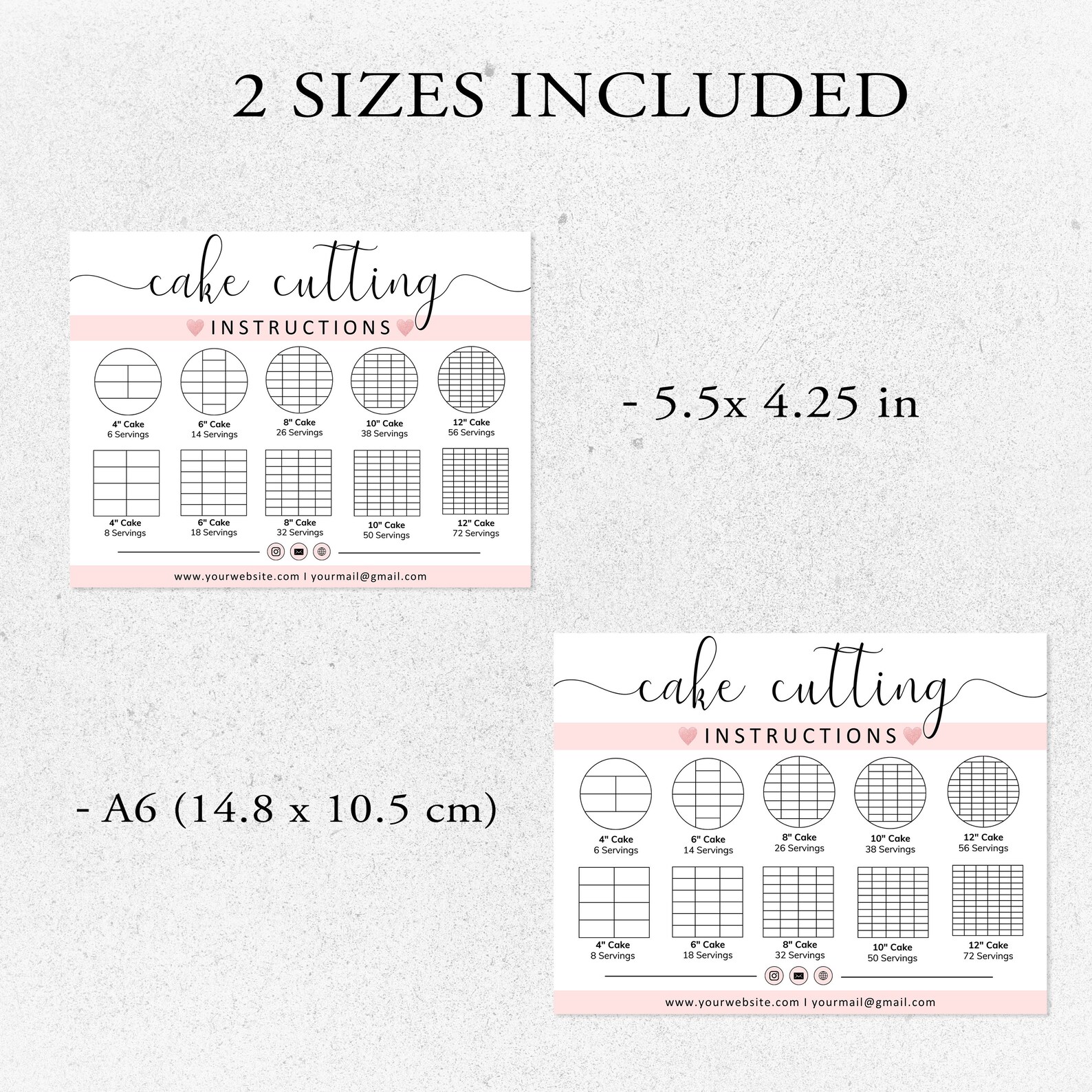 Cake Cutting Guide Card I Editable Canva Template I Cake Care Card ...