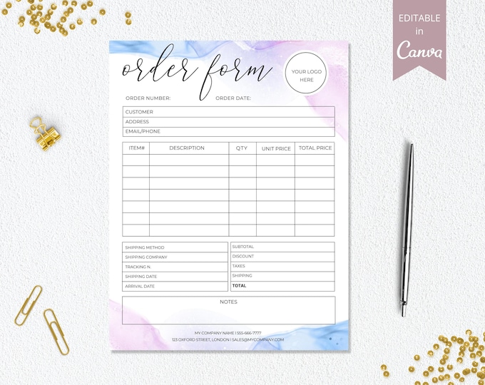 Editable Order Form Small Business Forms Printable Craft - Etsy