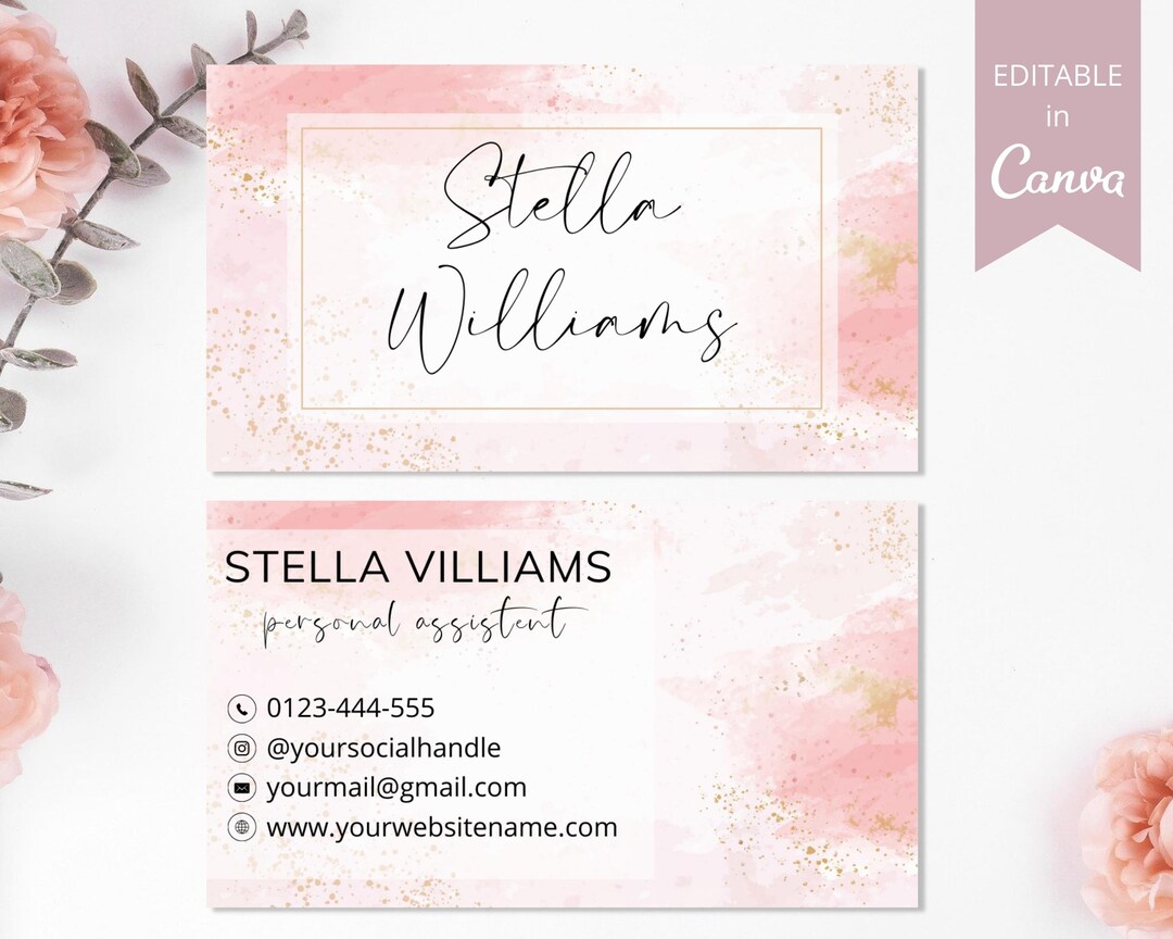 Pink Business Card Template, Editable Canva Template, Custom Business ...