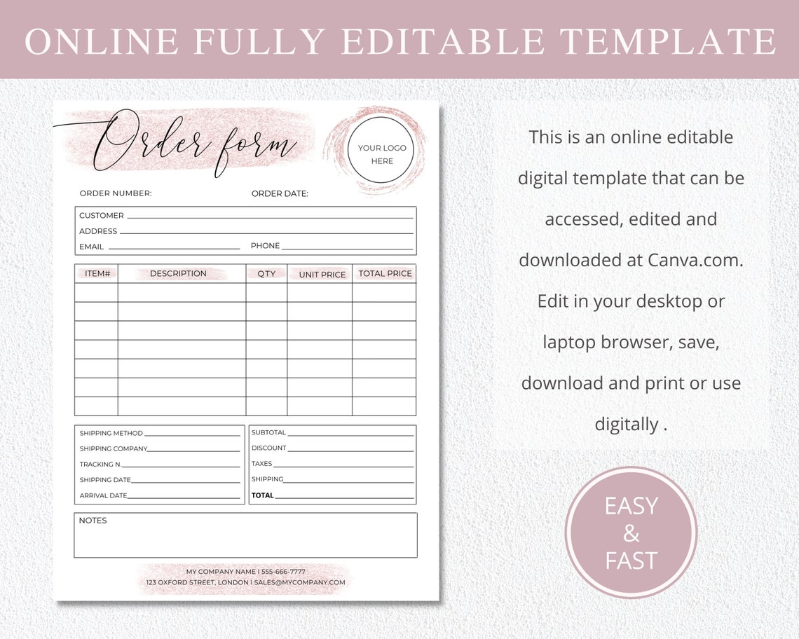 Editable Order Form Small Business Forms Printable Craft - Etsy