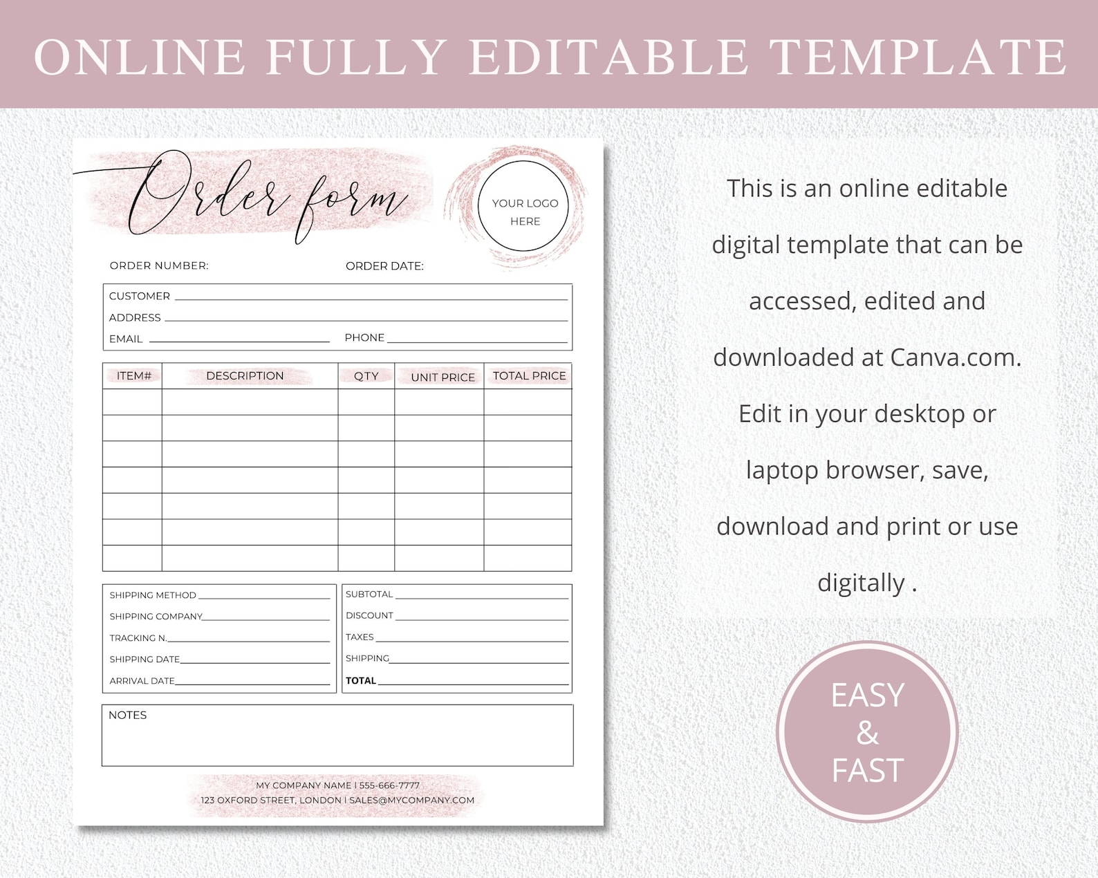Editable Order Form, Small Business Forms, Printable Craft Order Forms ...