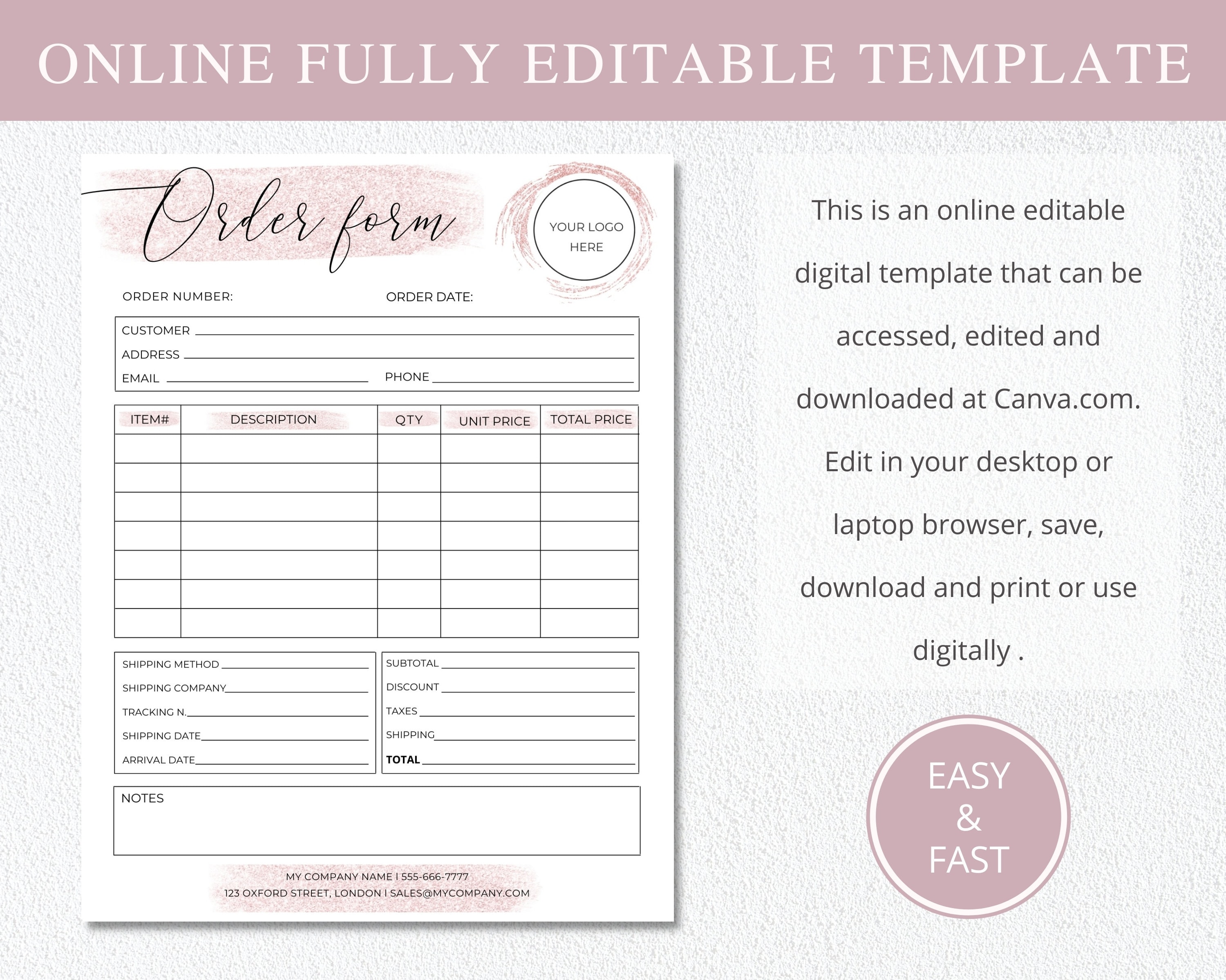 Editable Order Form, Small Business Forms, Printable Craft Order Forms ...