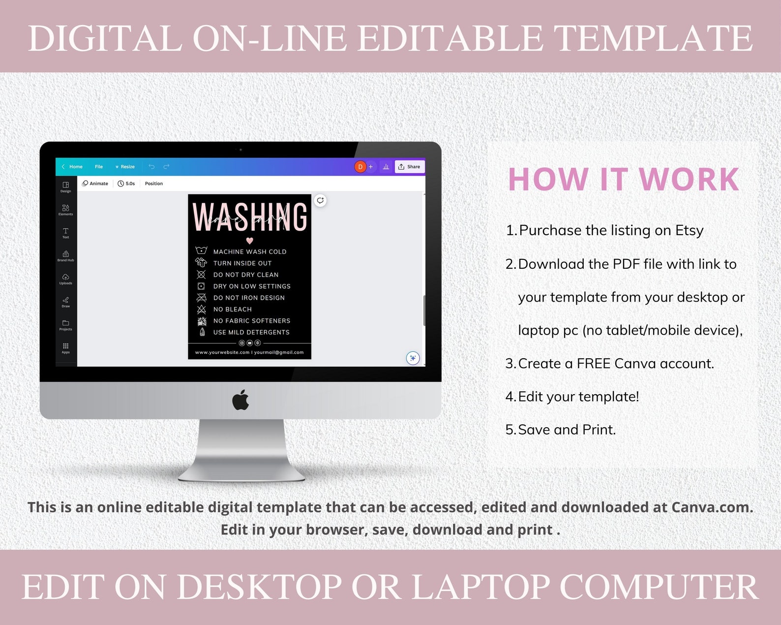 Washing Instructions Care Card I Editable Canva Template I Etsy Shop ...