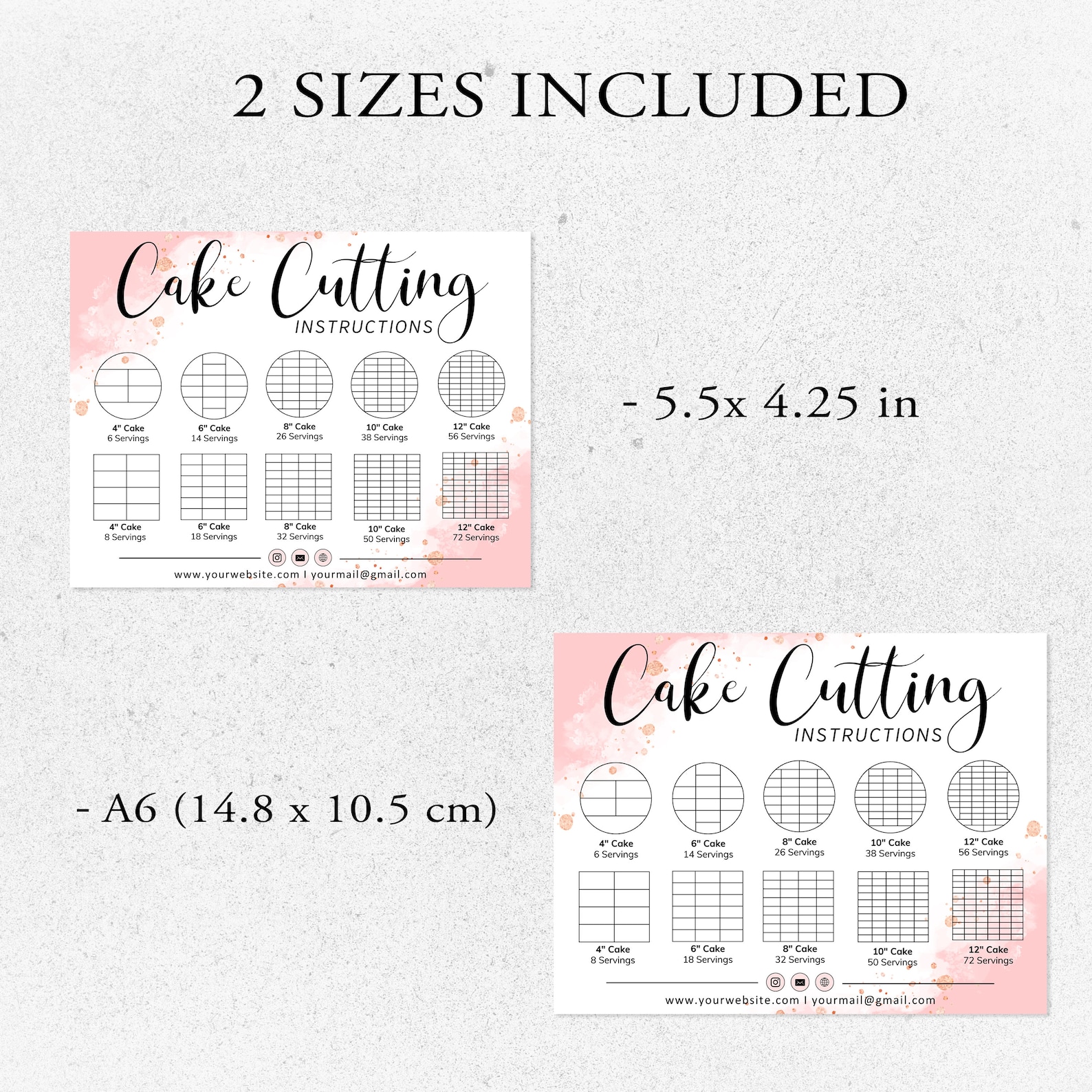 Cake Cutting Guide Card I Editable Canva Template I Cake Care Card ...