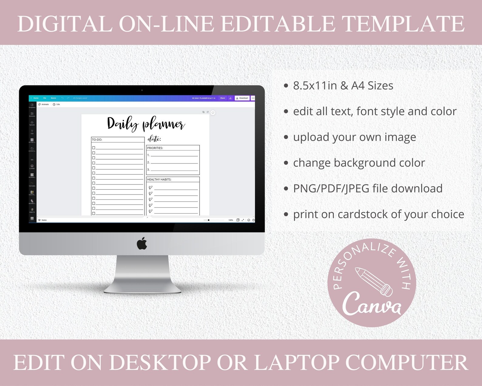 Editable Daily Planner ADHD Day Planner Printable Canva | Etsy