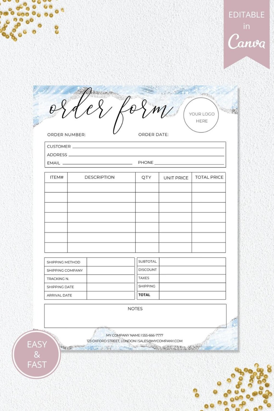 Editable Order Form I Editable Canva Template I Small Business Forms I ...