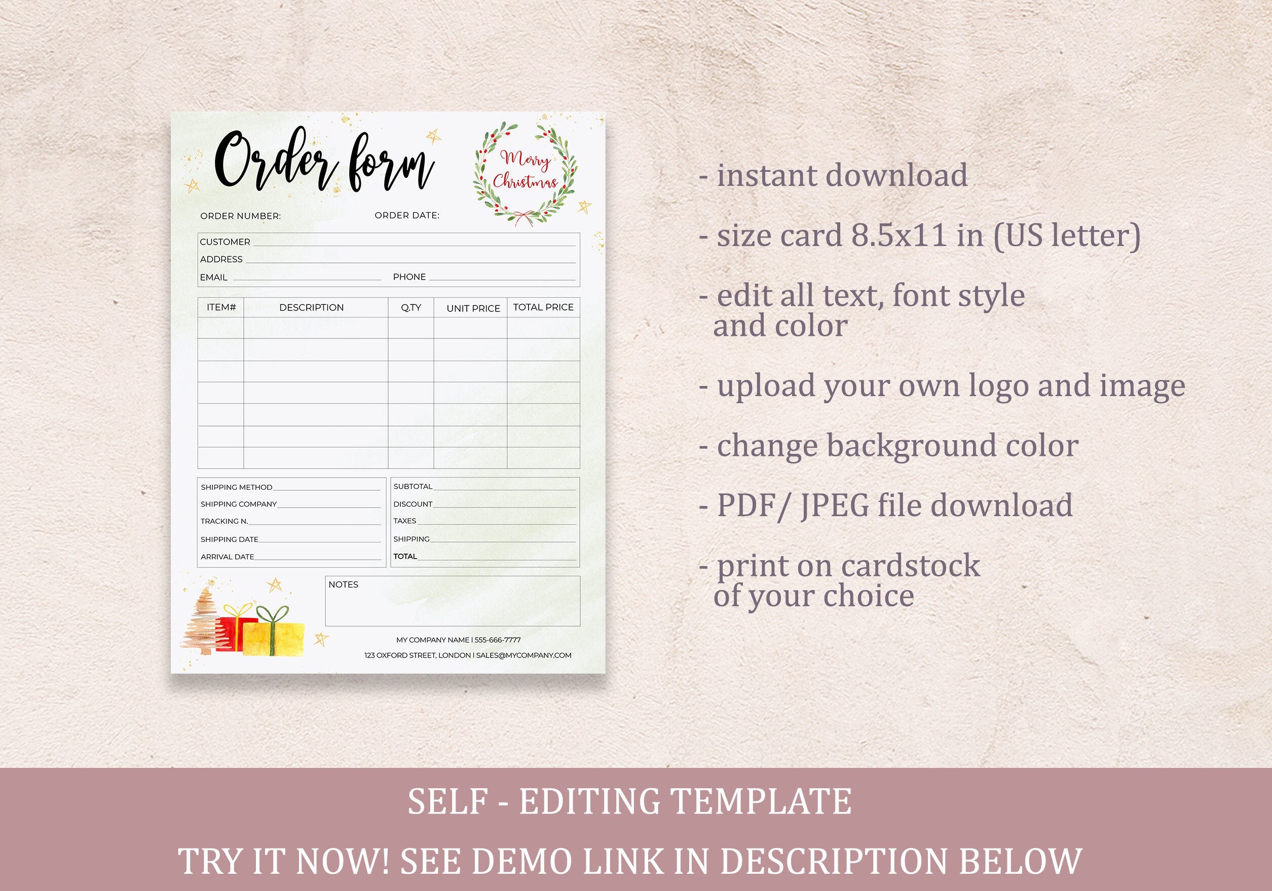 Order Form Editable Printable Small Business Forms Etsy Shop | Etsy