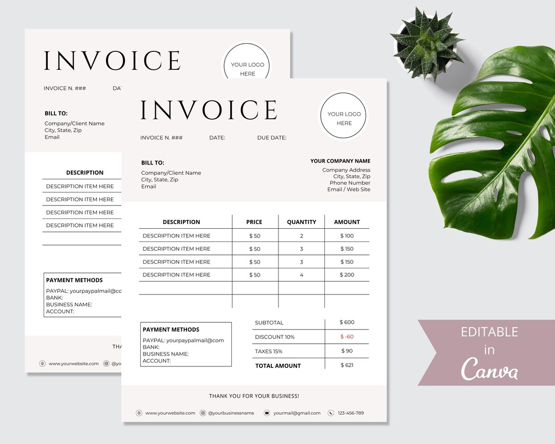 Editable Invoice Template I Canva Template I Printable Order Form ...