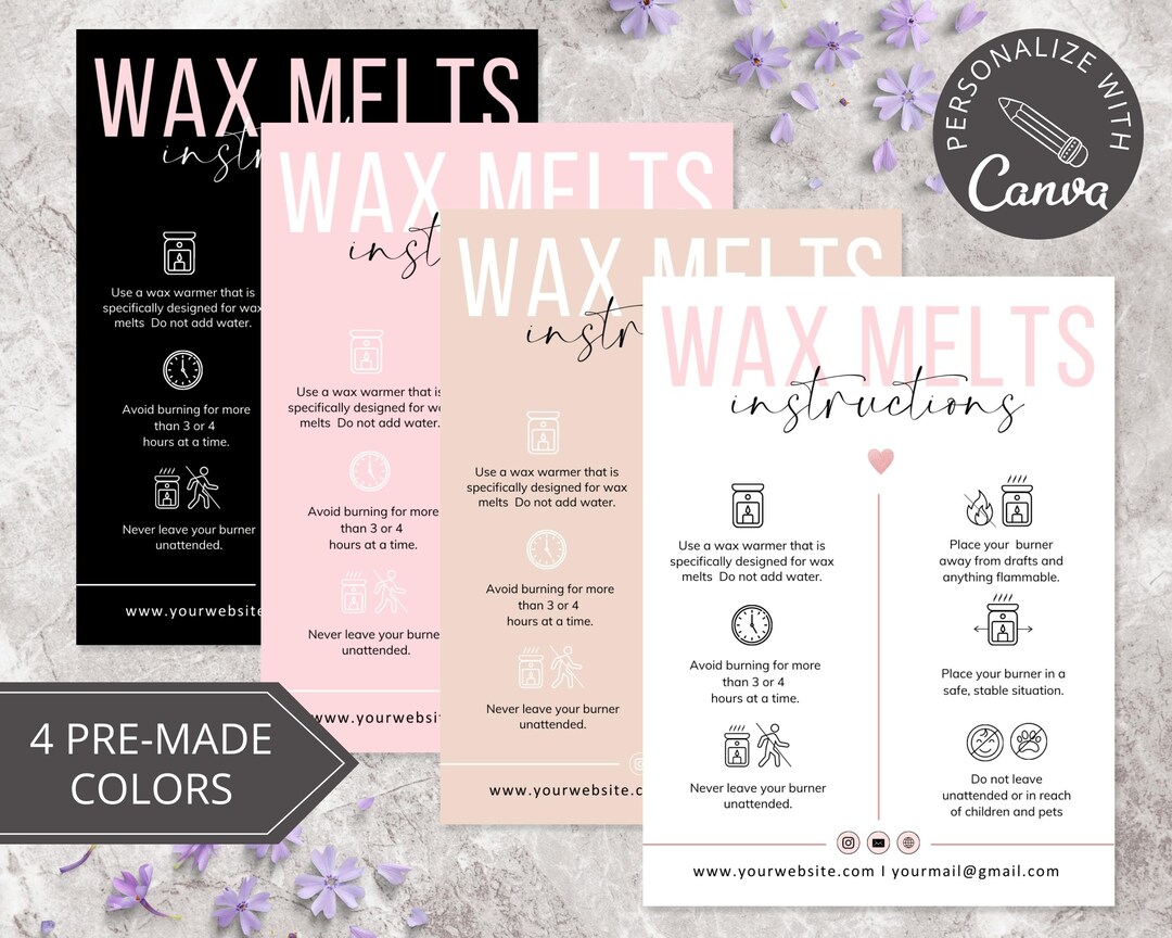 Wax Melts Care Card Template, Editable Wax Melts Instructions Card, Wax ...