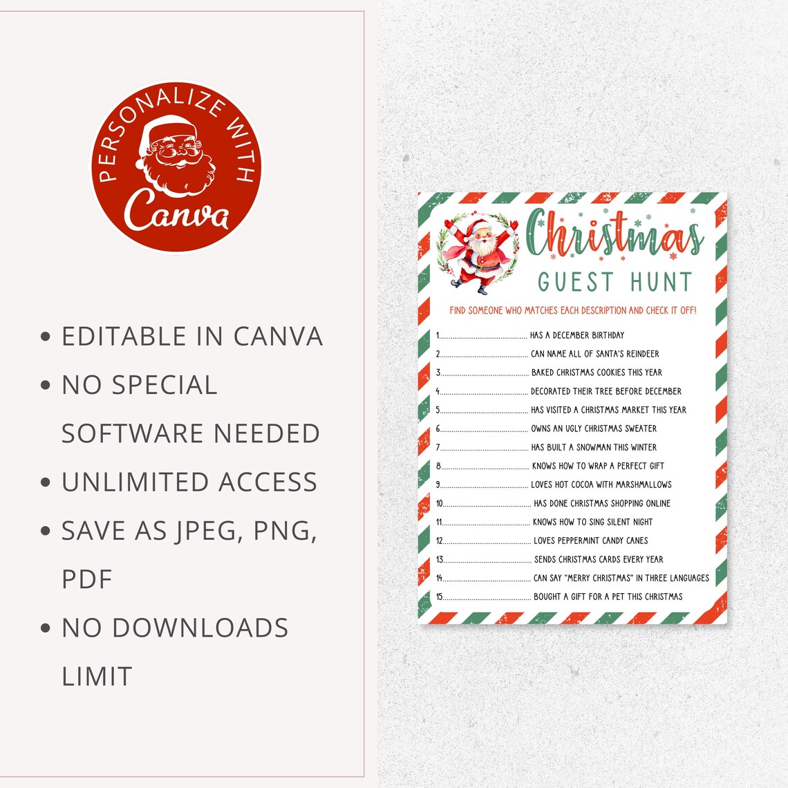 Fun Christmas Hunt Game | Canva Template for Adults and Kids | Find the ...