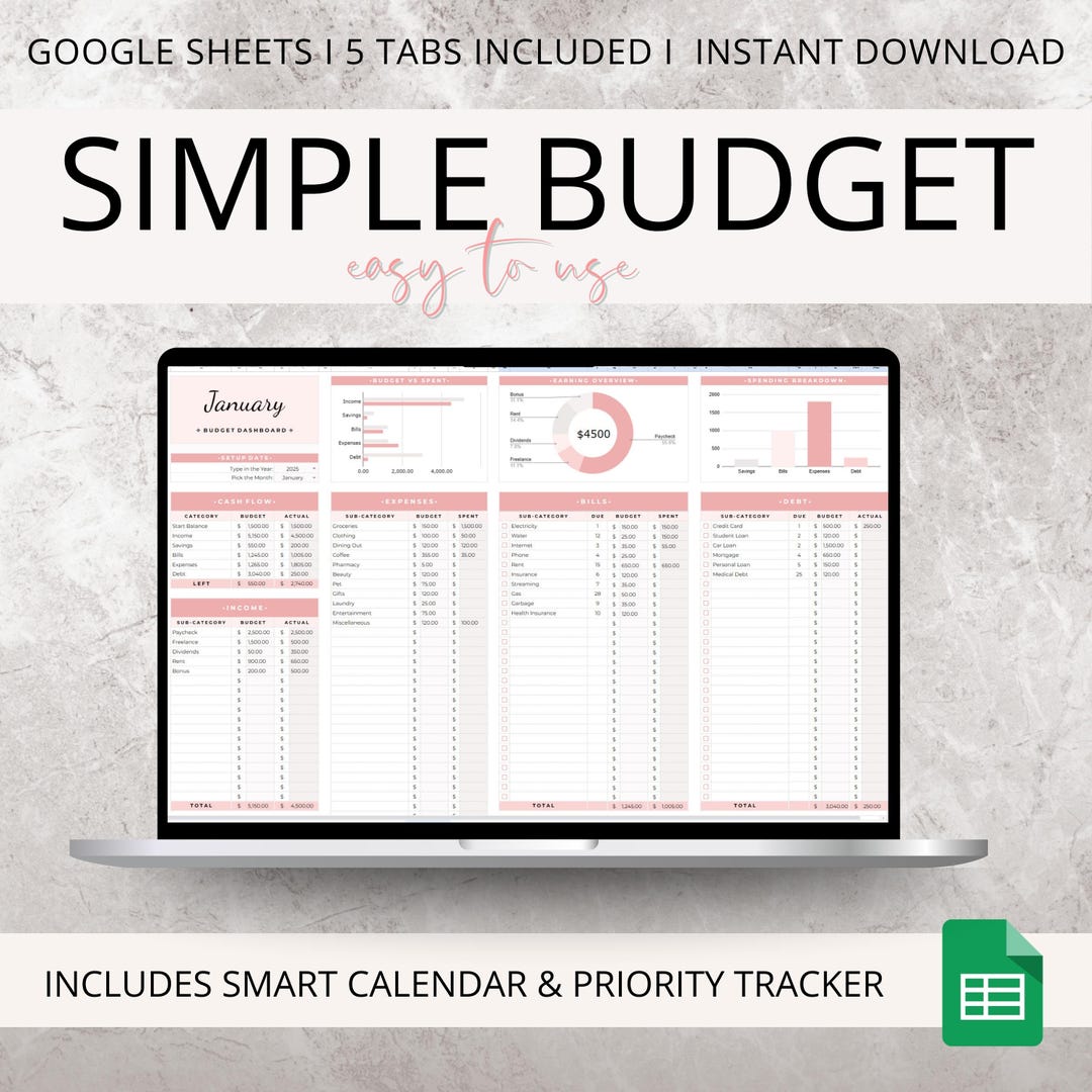 Google Sheets Monthly Budget Template | Financial Planner, Expense ...