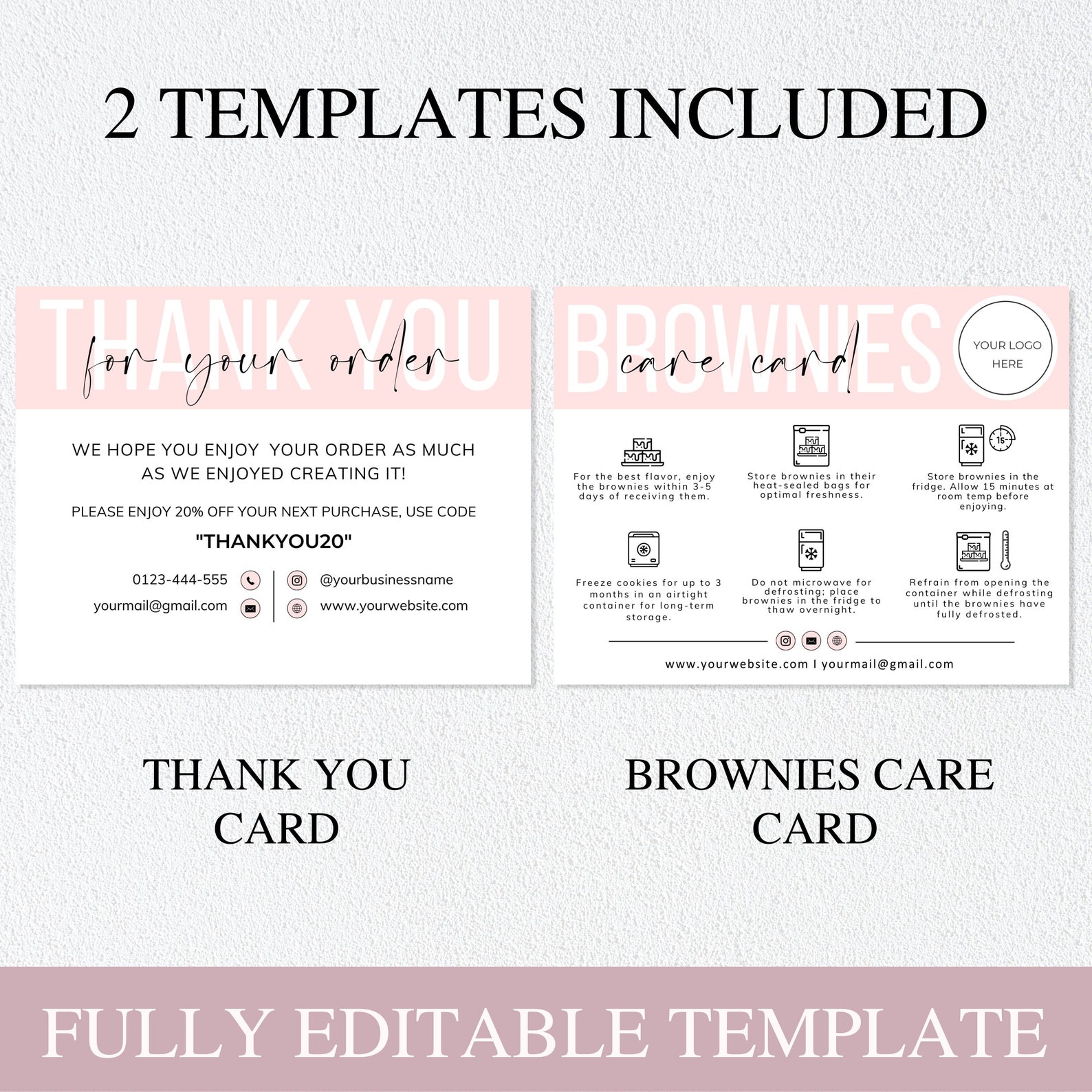 Brownies Care Card Template I Canva Template I Cookie Thank You Cards I ...
