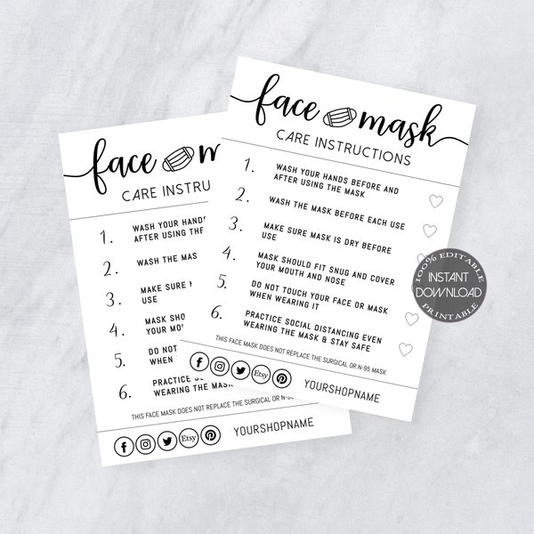 Mask Care Card - Etsy