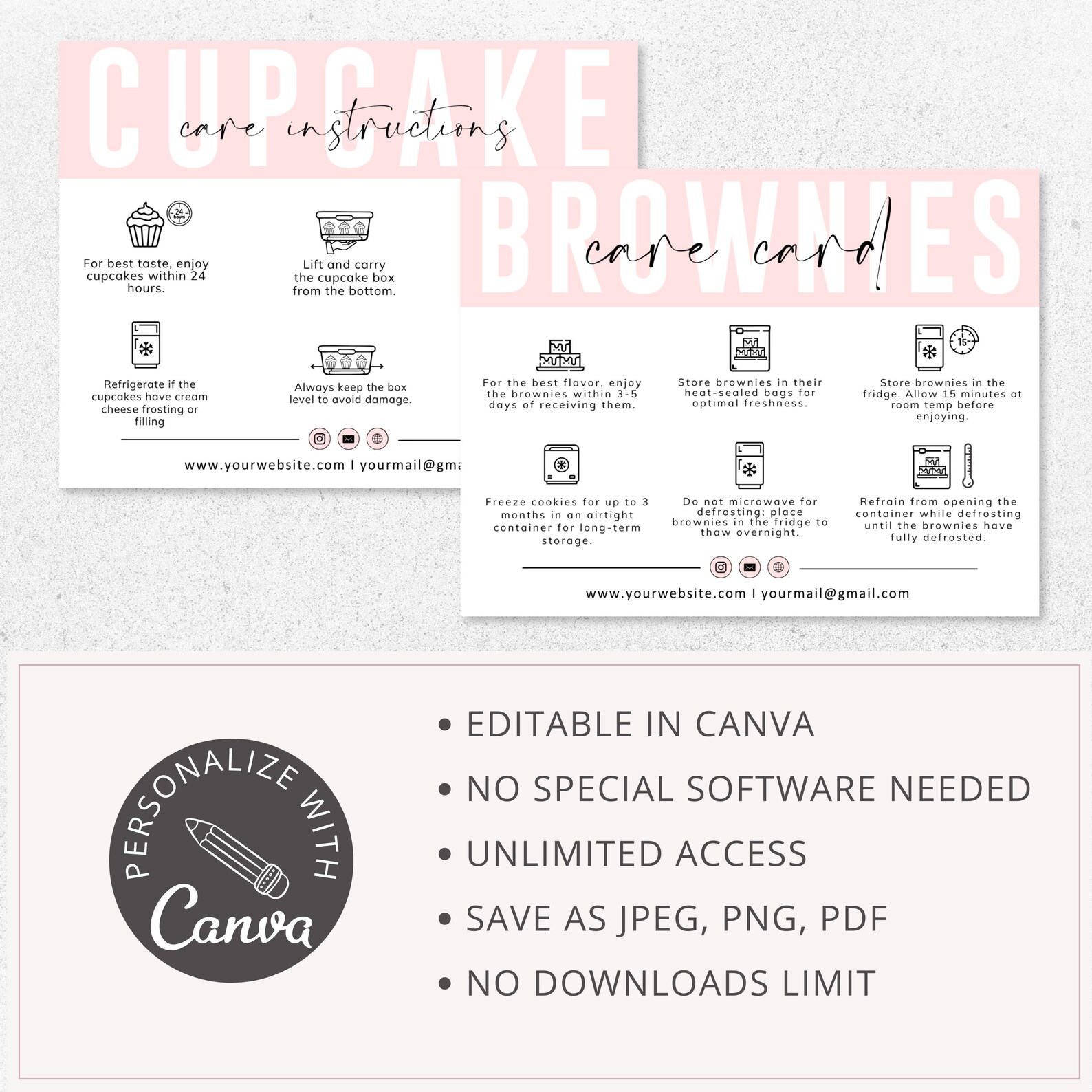 12 Bakery Care Card Bundle I Canva Template With Cake Cutting Guide ...
