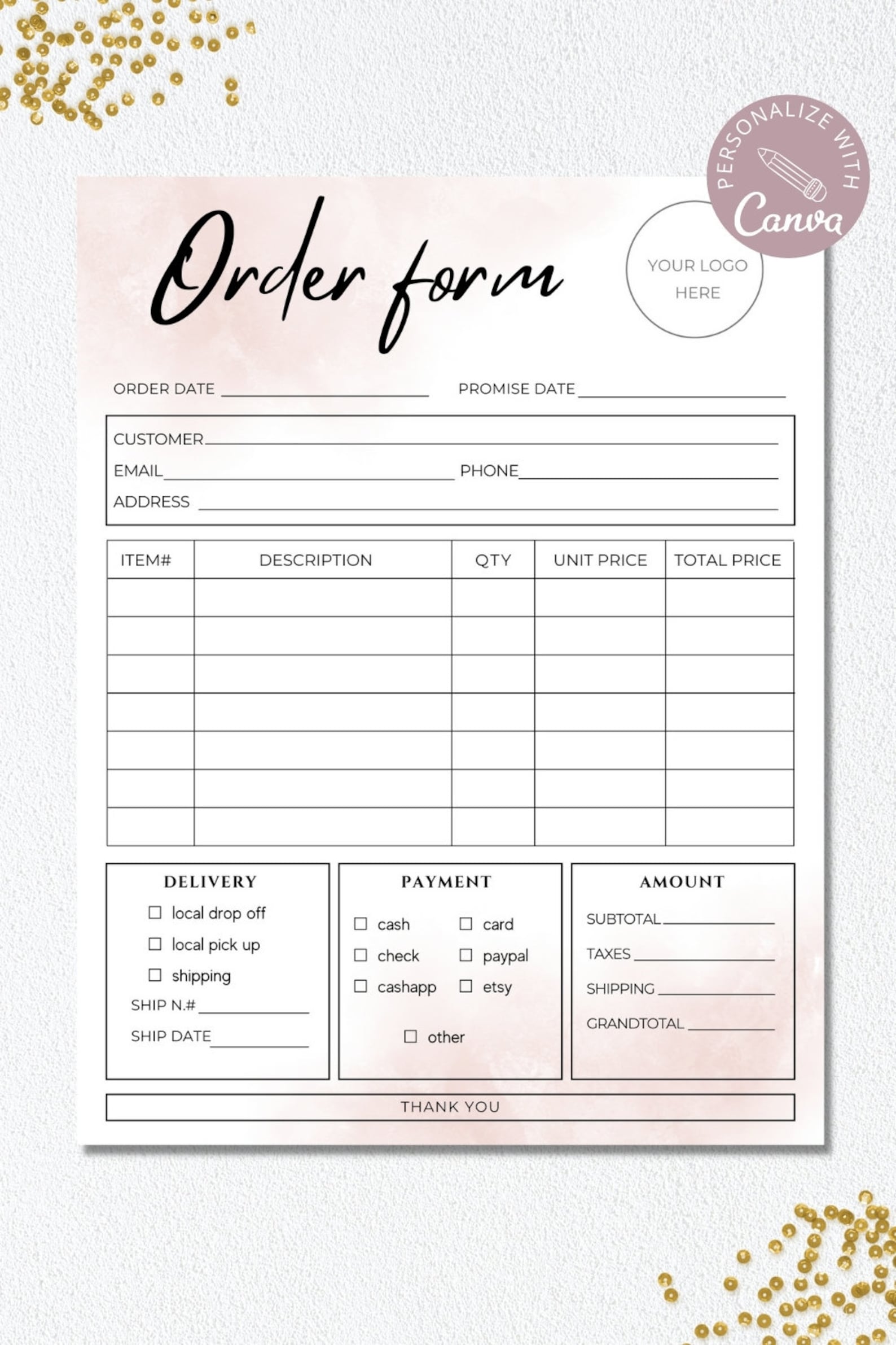 Order Form Template Editable Small Business Order Forms - Etsy