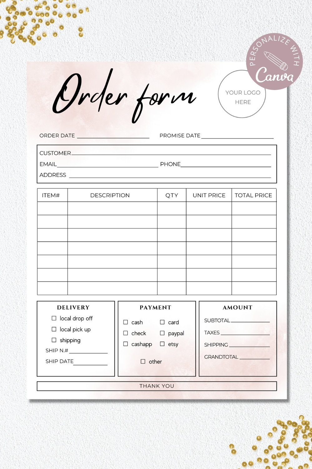 Order Form Template Editable Small Business Order Forms - Etsy