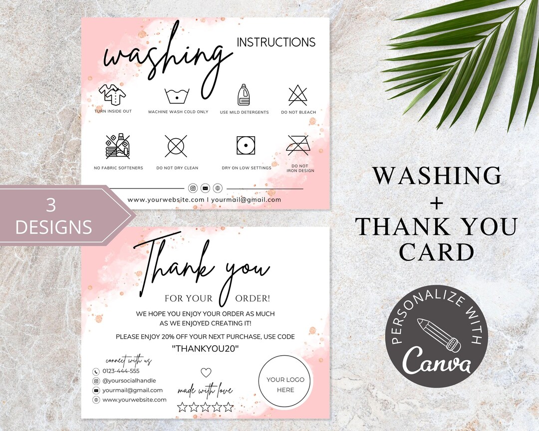 Washing Instructions Care Card I Editable Canva Template I Etsy Shop ...