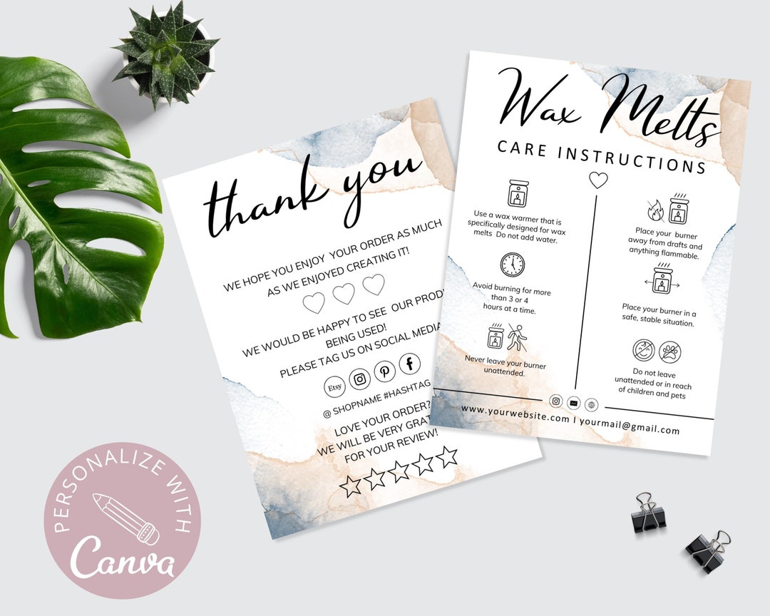 Wax Melts Care Card Template I Editable Canva Template I Wax Melts ...