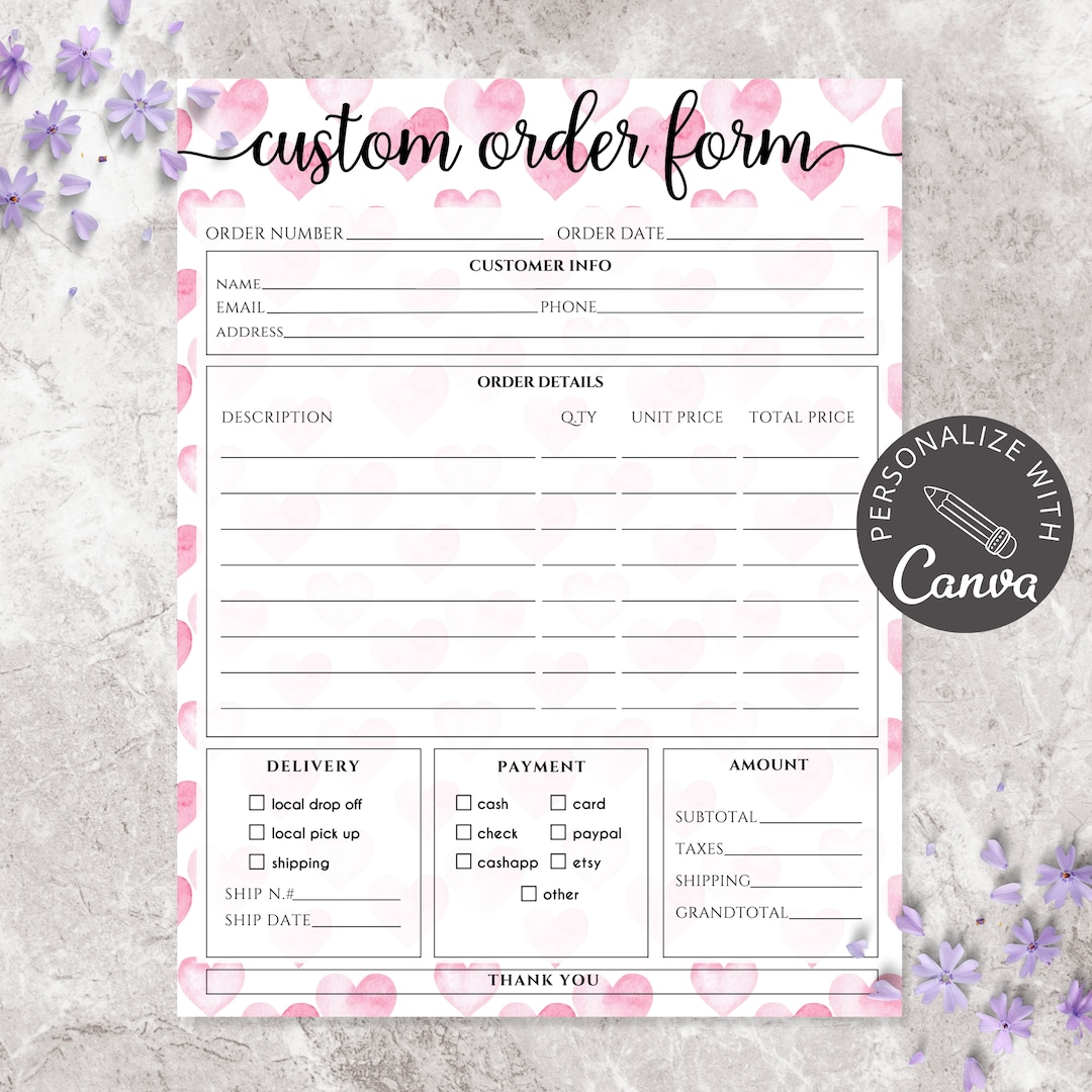 Valentine Order Form I Editable Canva Template, Custom Order Form, Cake Order Form, Tumbler ...