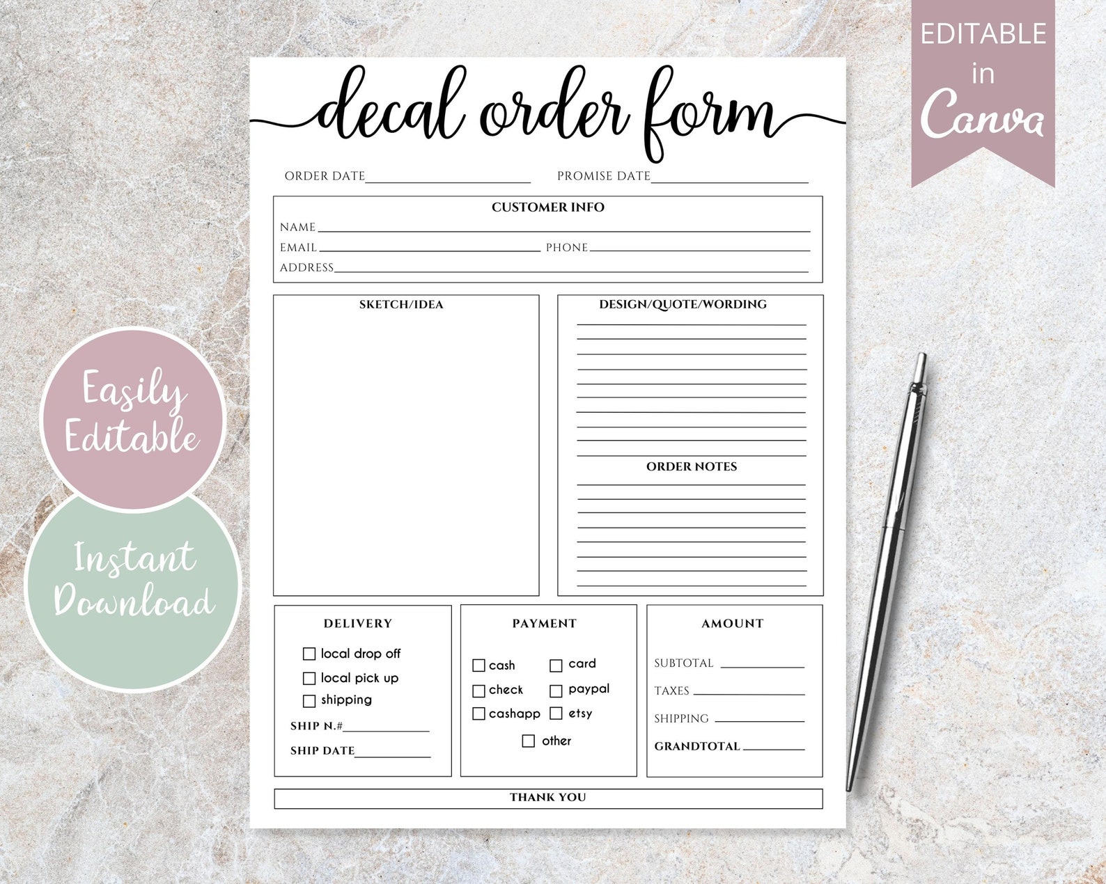 Decal Order Form I Editable Canva Template | Vinyl Crafters Order Forms ...