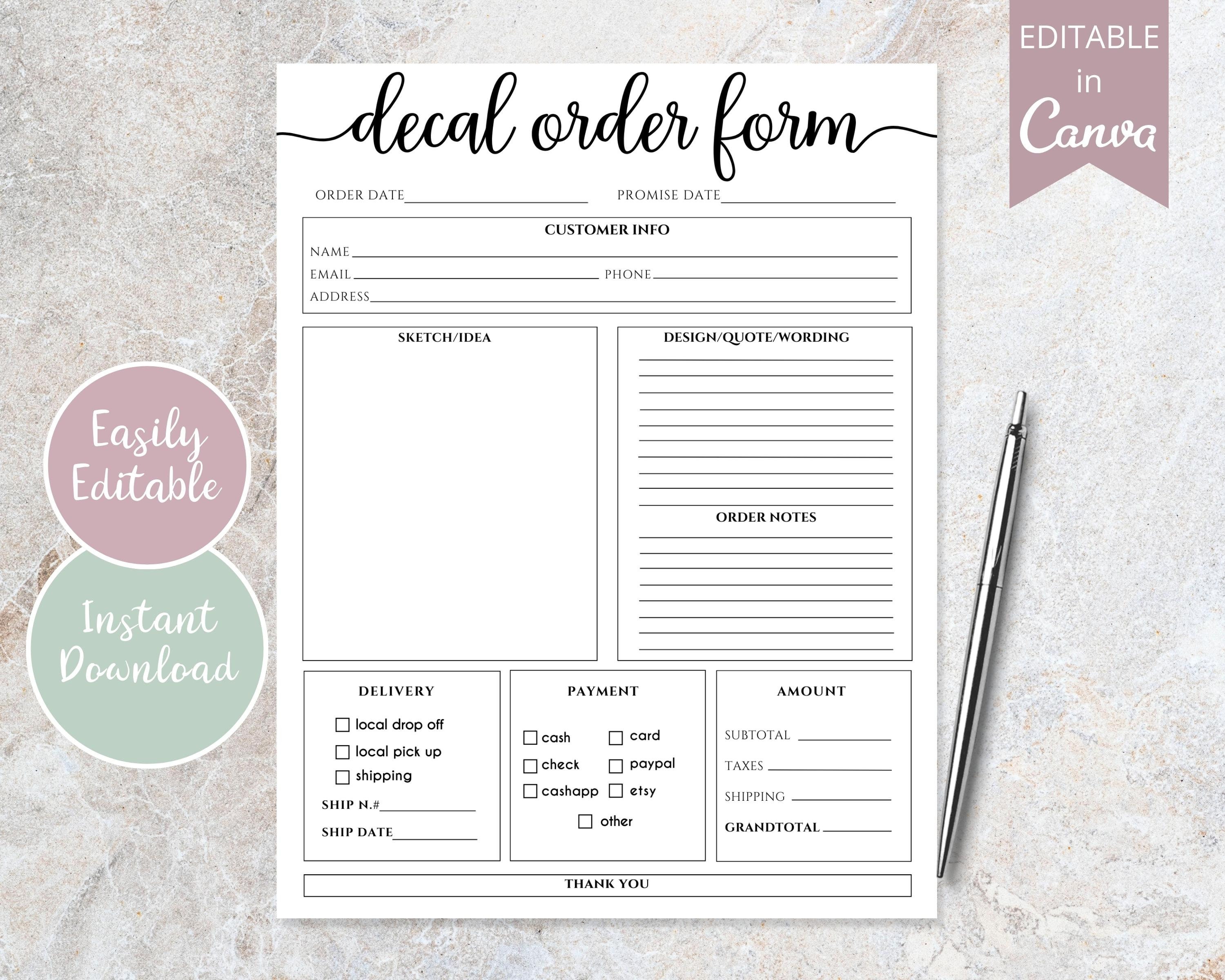 Decal Order Form I Editable Canva Template Vinyl Crafters - Etsy Canada