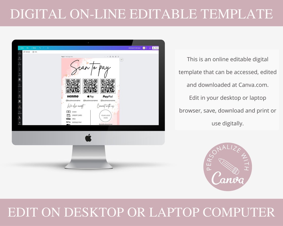 Editable Scan to Pay Card Editable Canva Template QR Code - Etsy