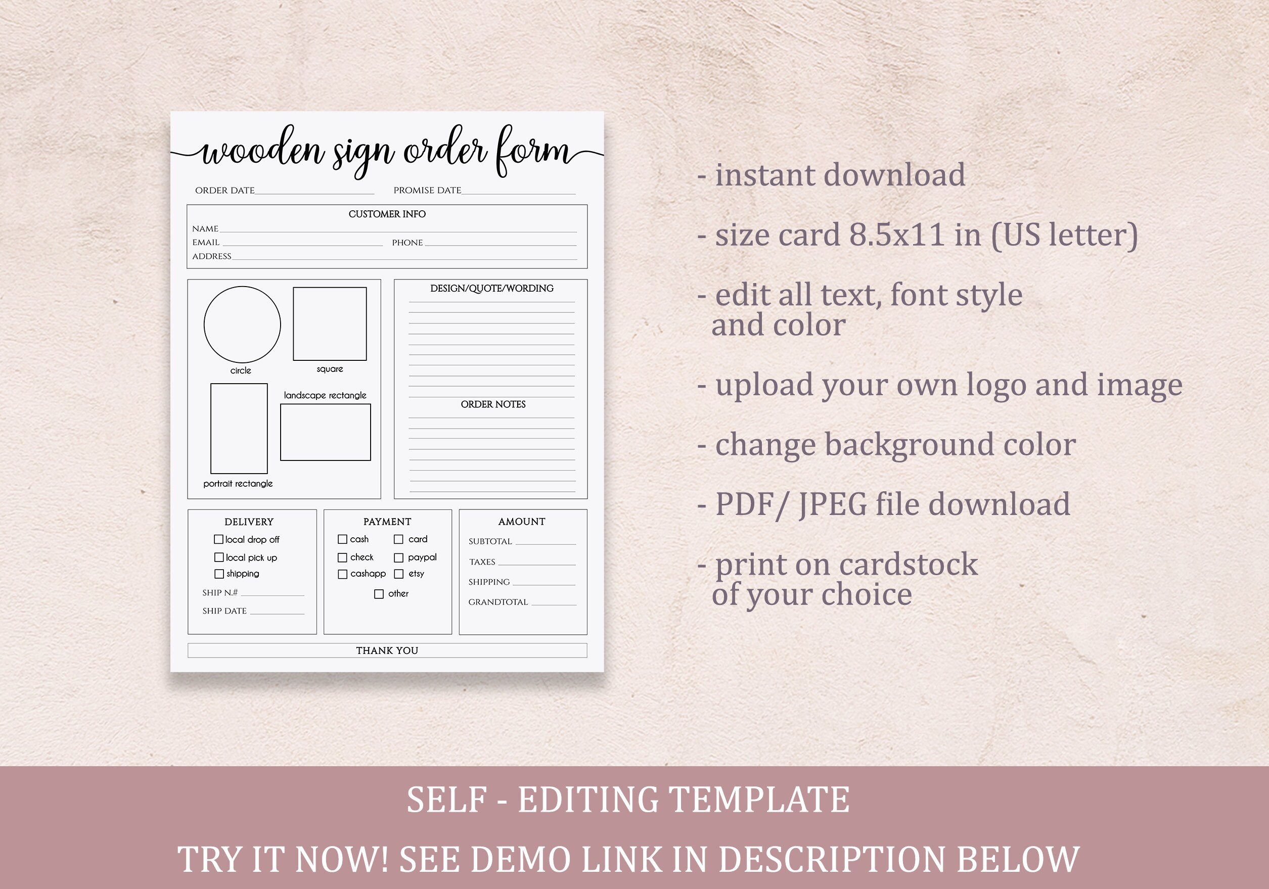 Wooden Sign Printable Order Form Crafters Order Form - Etsy