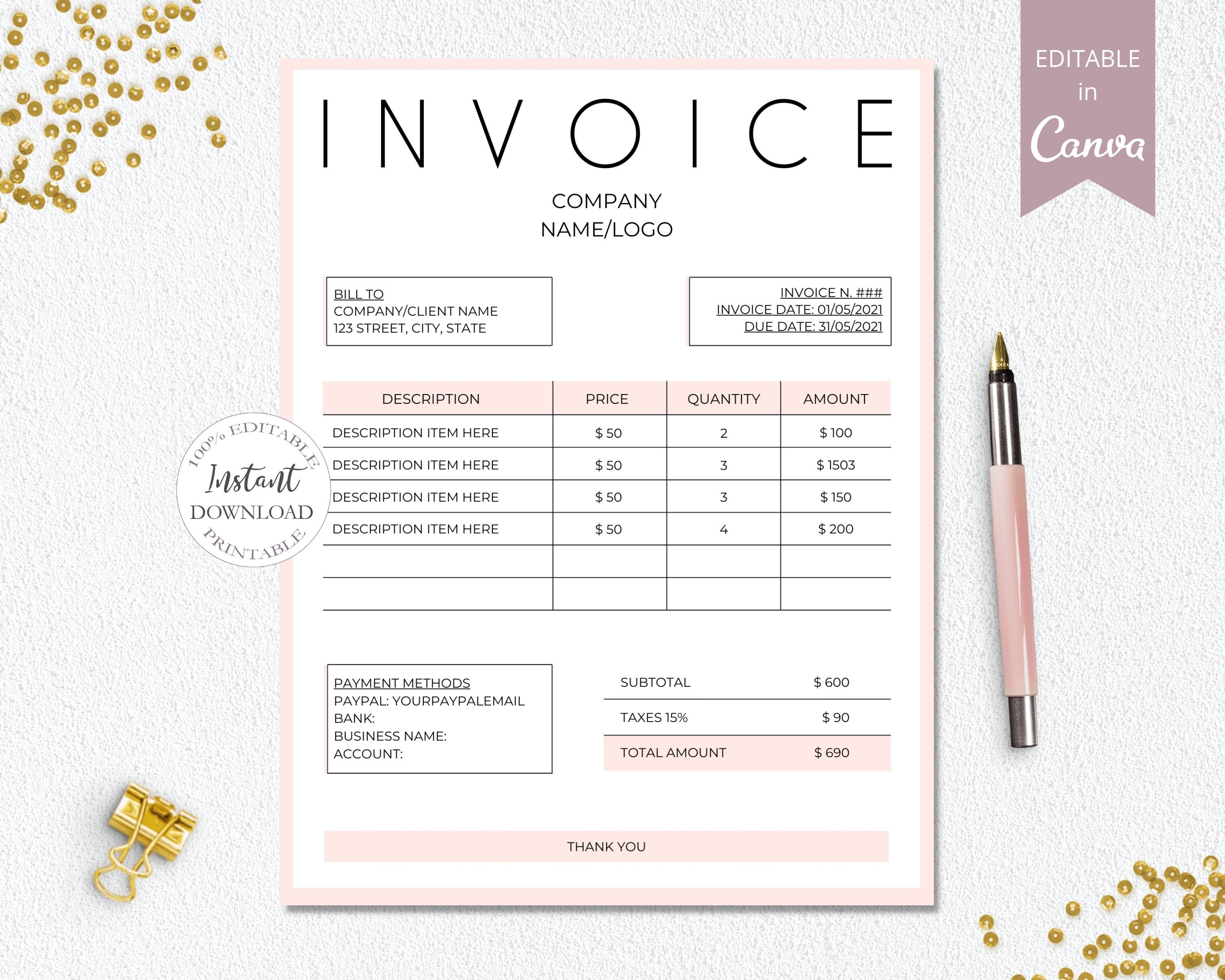 Invoice Order Form Canva Template Editable Printable Craft - Etsy