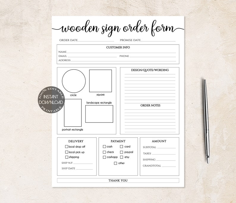 Wooden Sign Printable Order Form | Editable Canva Template | Crafters ...