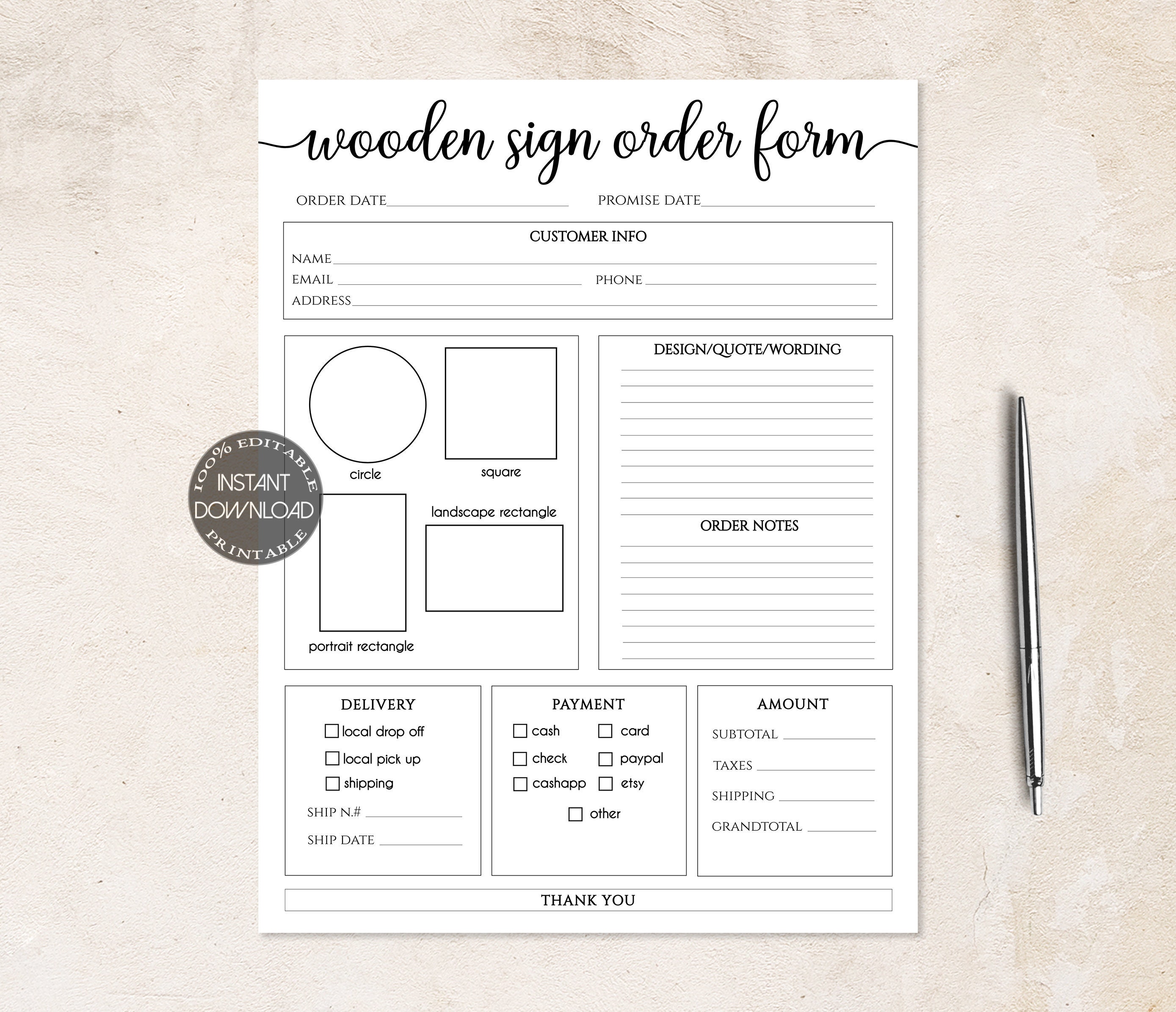 Wooden Sign Printable Order Form Crafters Order Form - Etsy