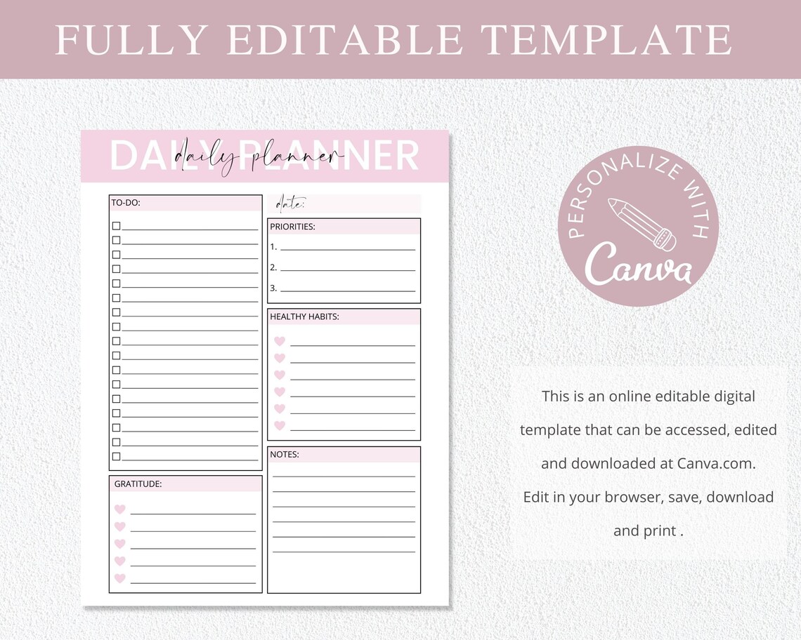 Editable Daily Planner ADHD Day Planner Printable Canva | Etsy