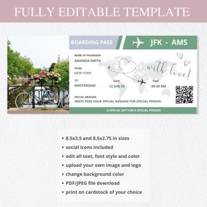 Boarding Pass, Editable Canva Template, Printable Plane Ticket, Gift ...