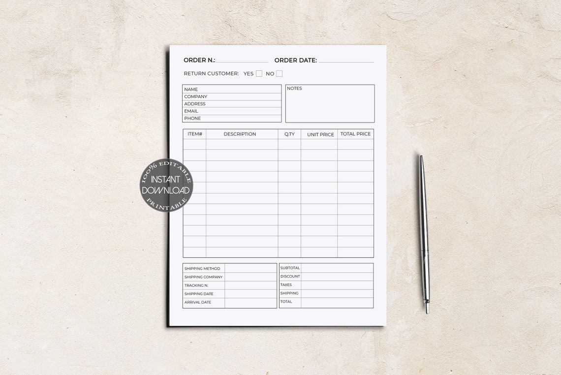 Order Form Order Tracker Template Printable Order Tracking - Etsy